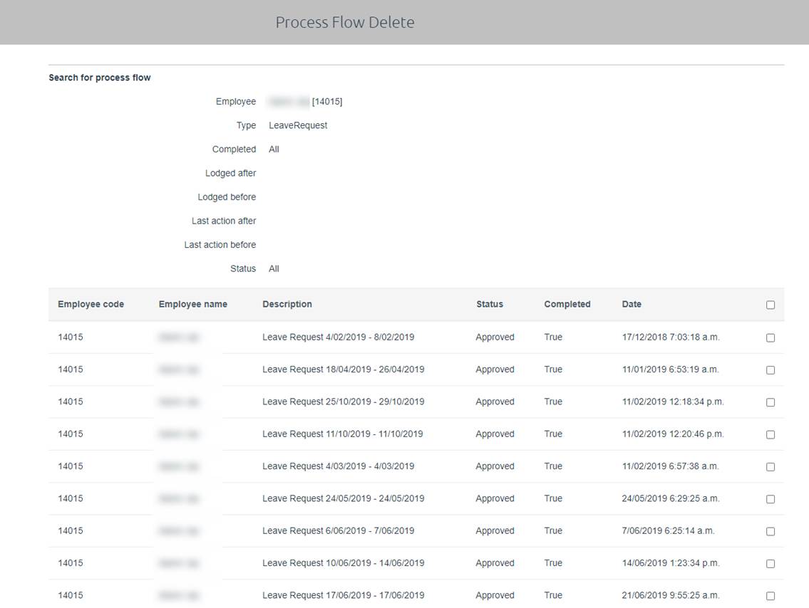 Using process flow delete for leave requests/timesheets
